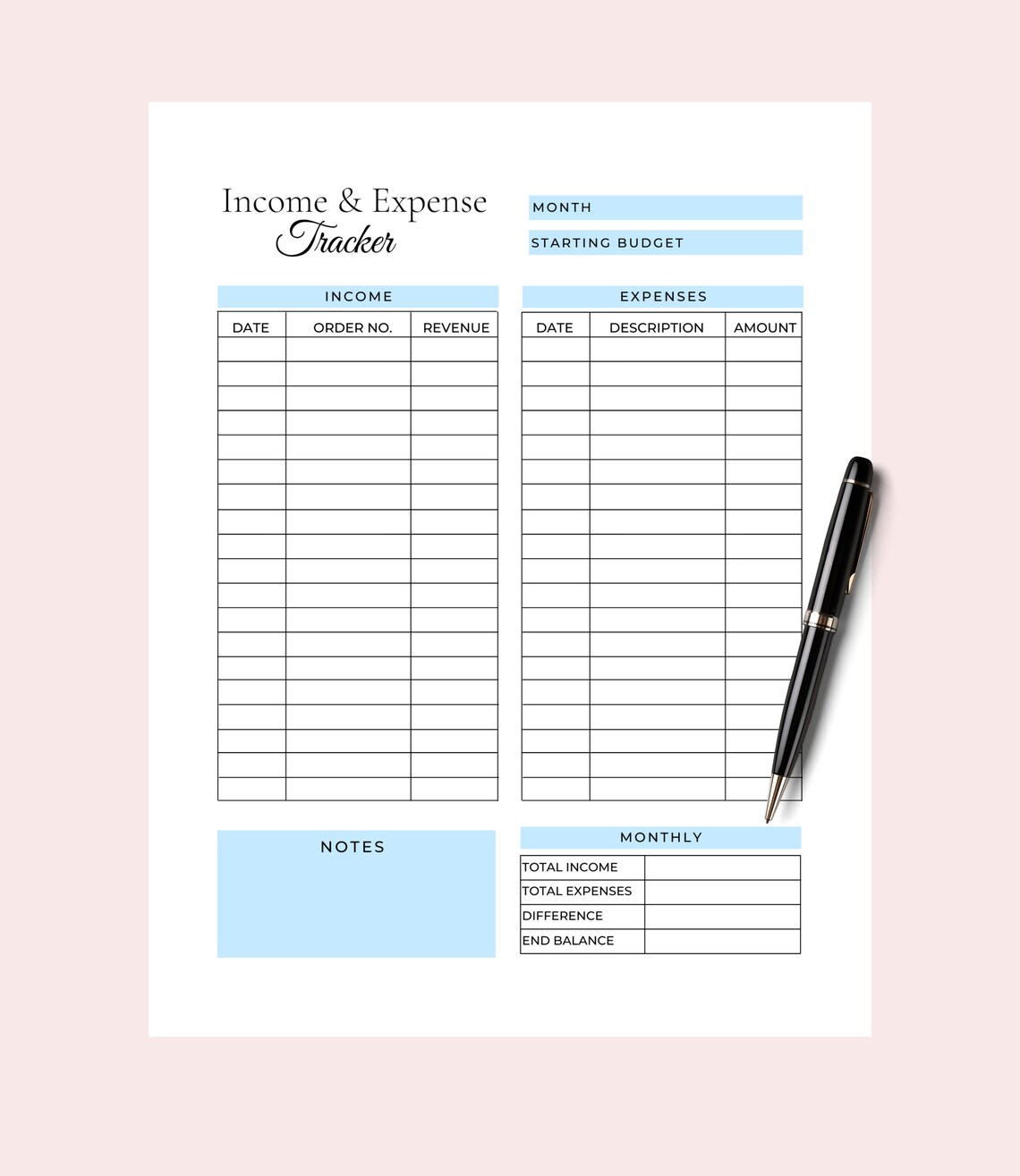 Income and Expense Tracker Printable, Minimal Financial Log, Small ...