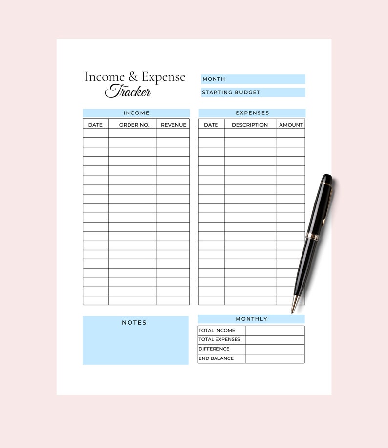 Income and Expense Tracker Printable, Minimal Financial Log, Small ...