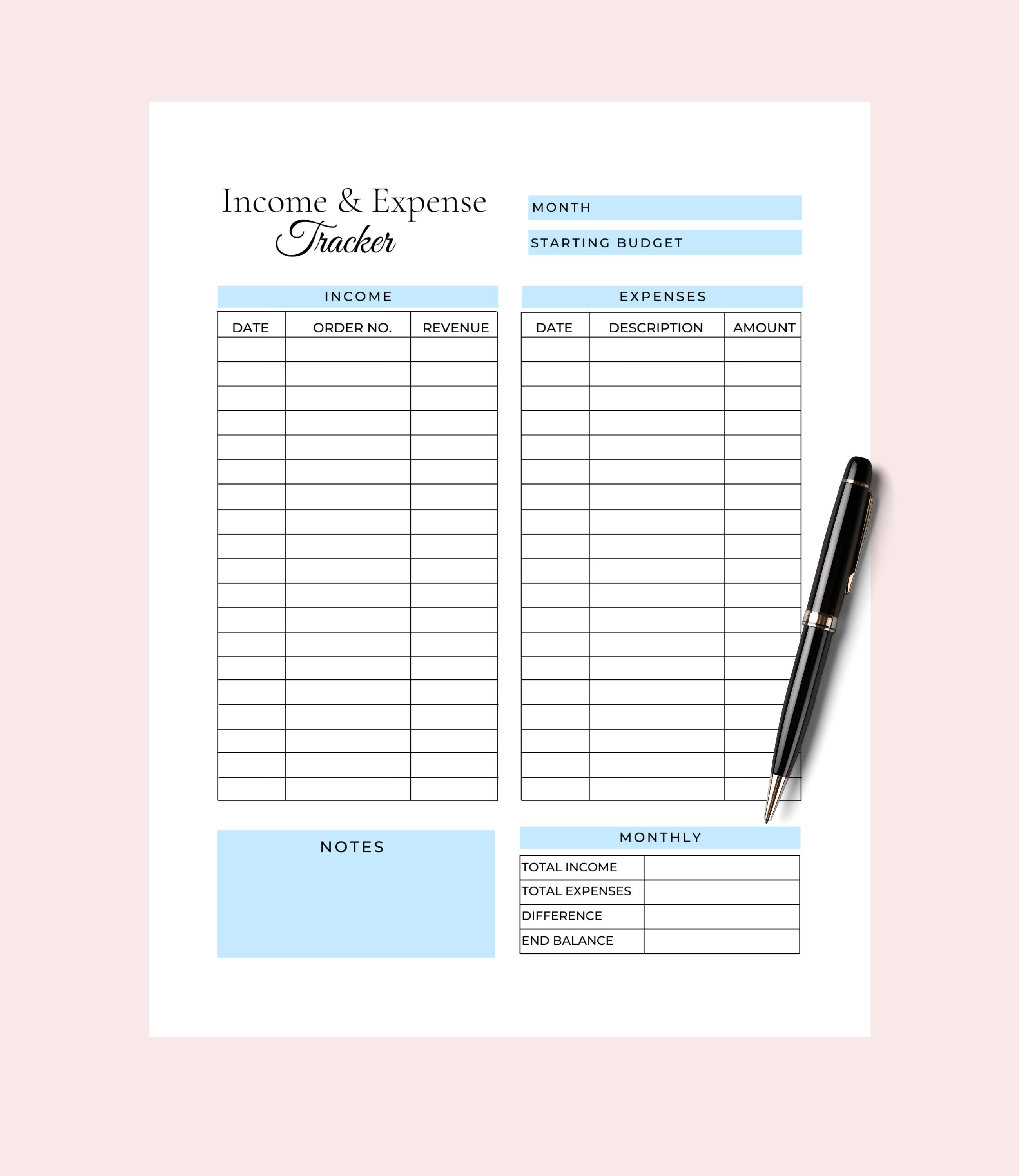 Income and Expense Tracker Printable, Minimal Financial Log, Small ...
