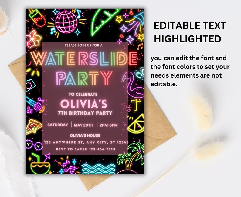 Editable Waterslide Birthday Invitation , Summer Pool Party , Splash ...