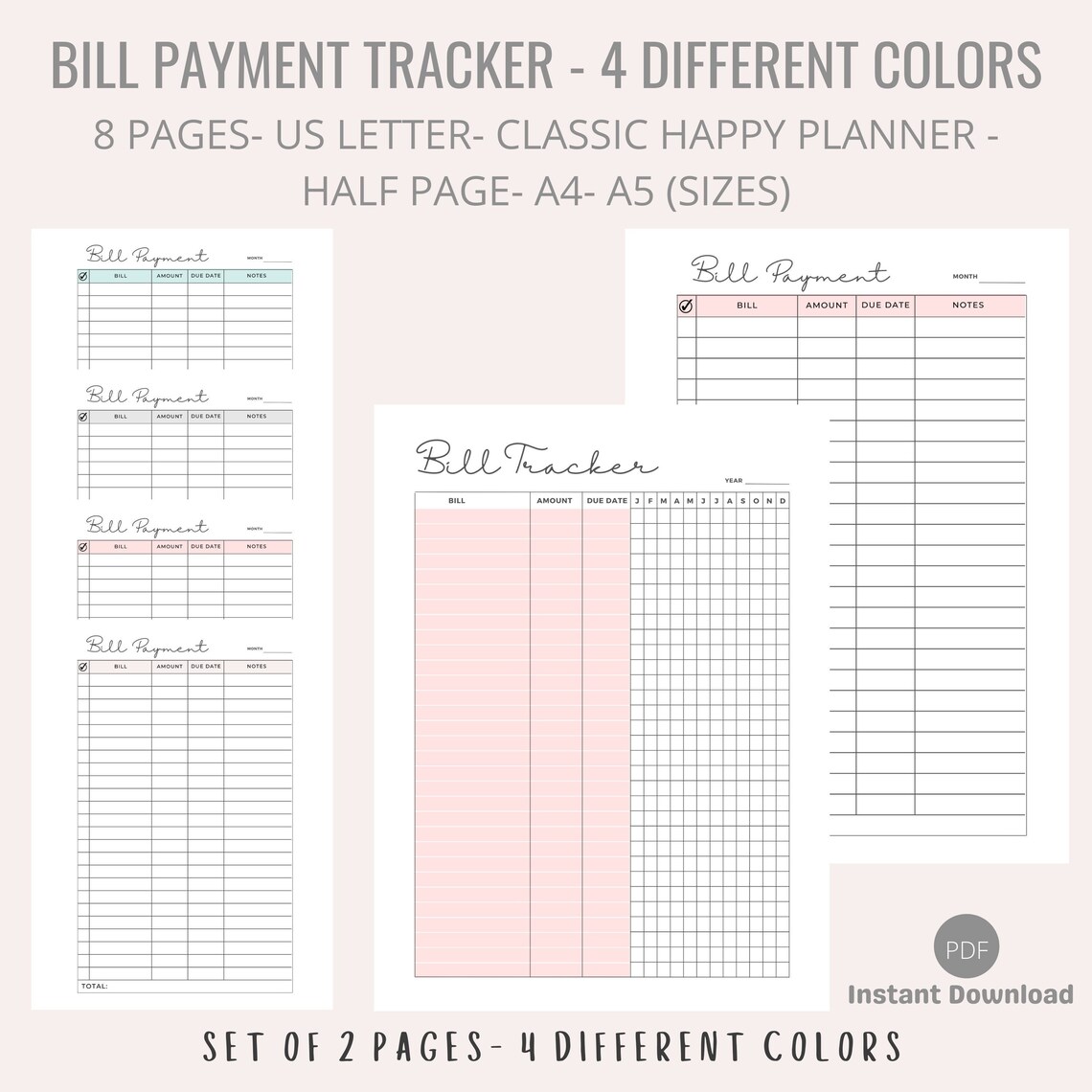 Bill Payment Tracker Printable - Bill Payment Checklist - Monthly Bill ...