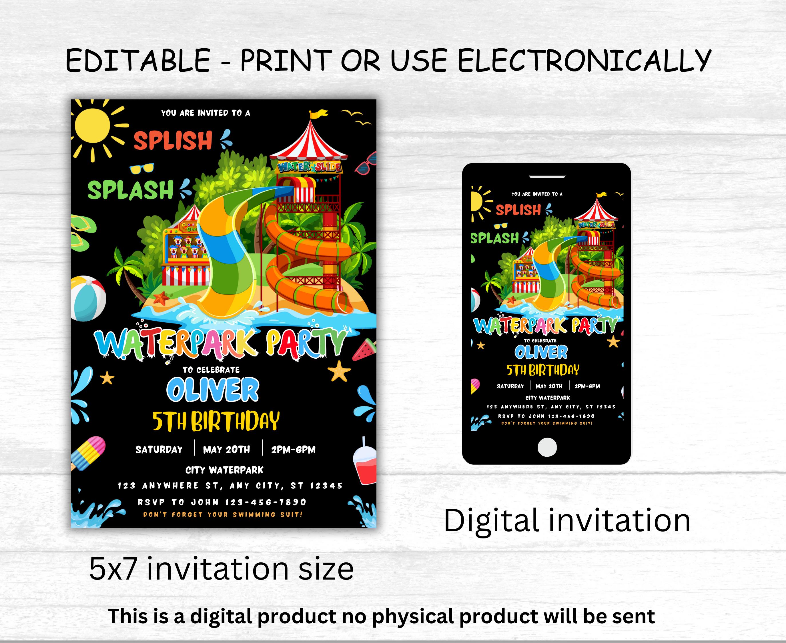 Waterpark Birthday Party Invitation. Digital Water Park Party Invite ...