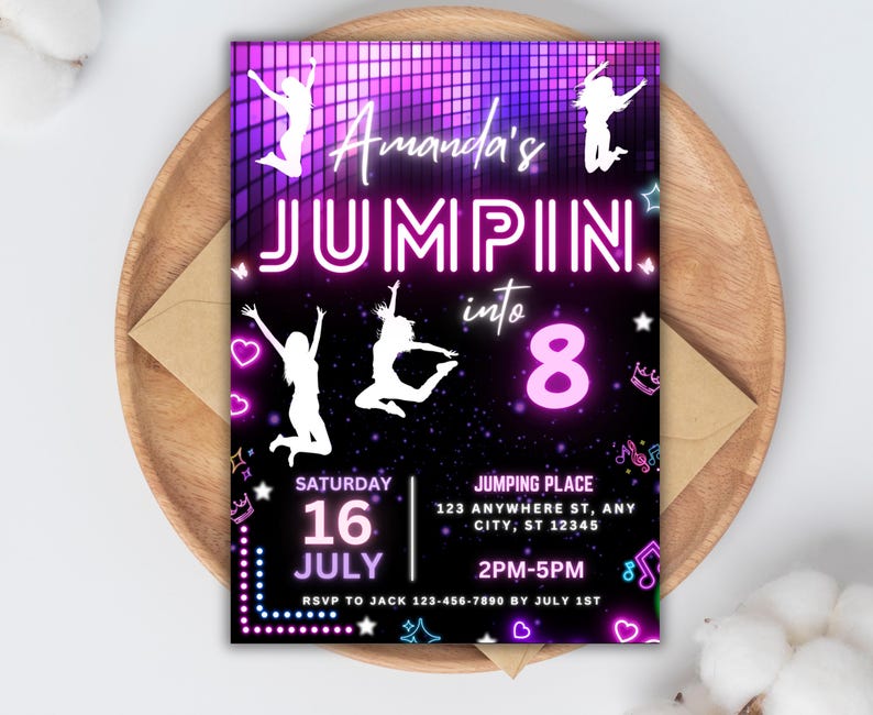 Editable Jump Birthday Invitation, Editable Jump Party Birthday ...