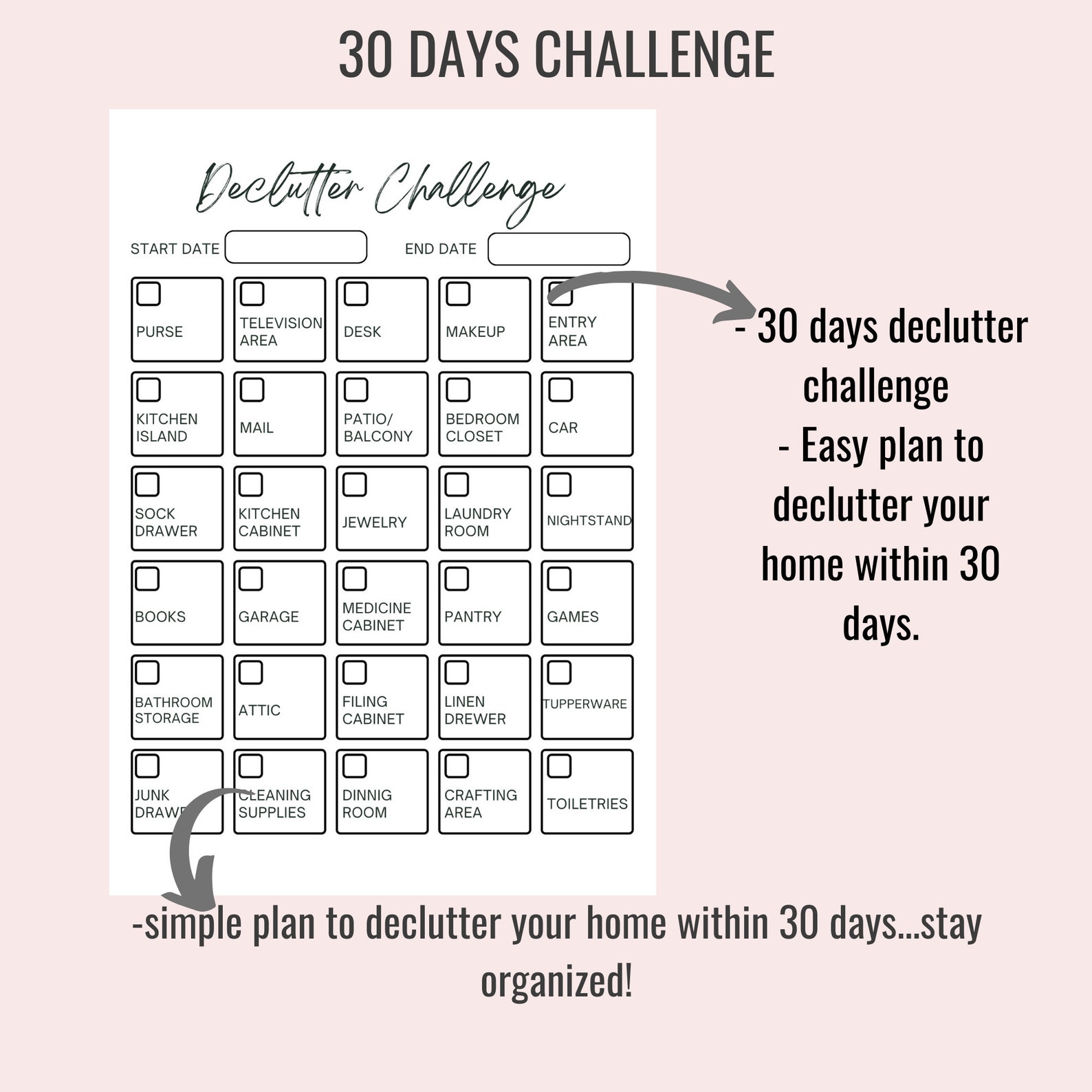Declutter Tracker Printable - 30 Day Declutter Challenge - Home ...