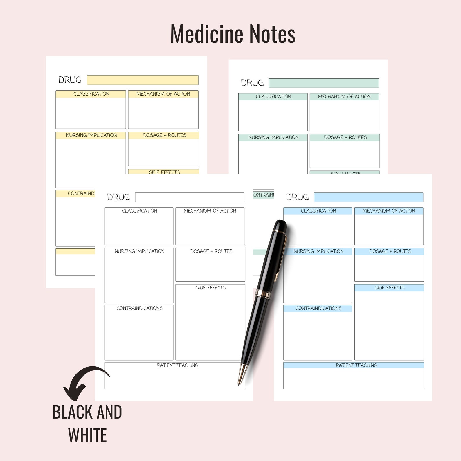 Printable Nursing Student Pharmacology Template, Medicine Note-taking ...