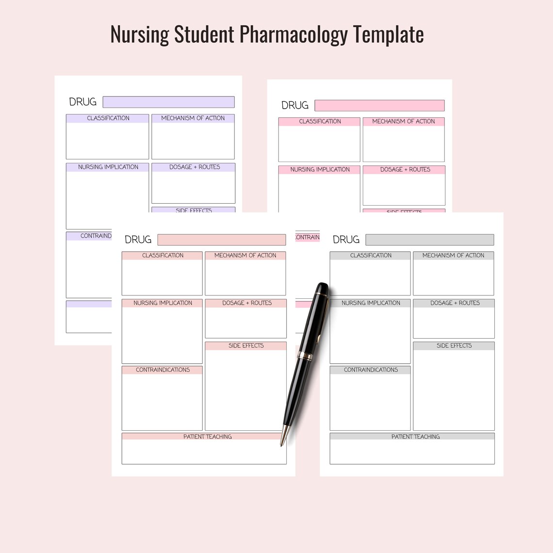 Printable Nursing Student Pharmacology Template, Medicine Note-taking ...