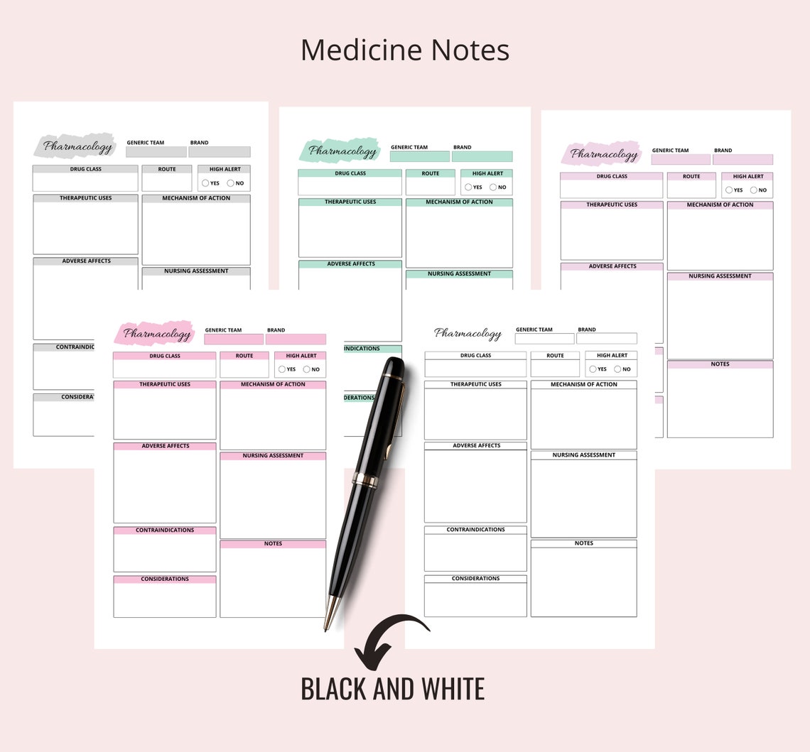 Printable Nursing Student Pharmacology Template, Medicine Note-taking ...