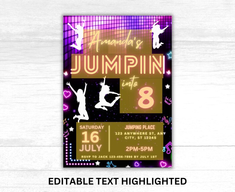 Editable Jump Birthday Invitation, Editable Jump Party Birthday ...