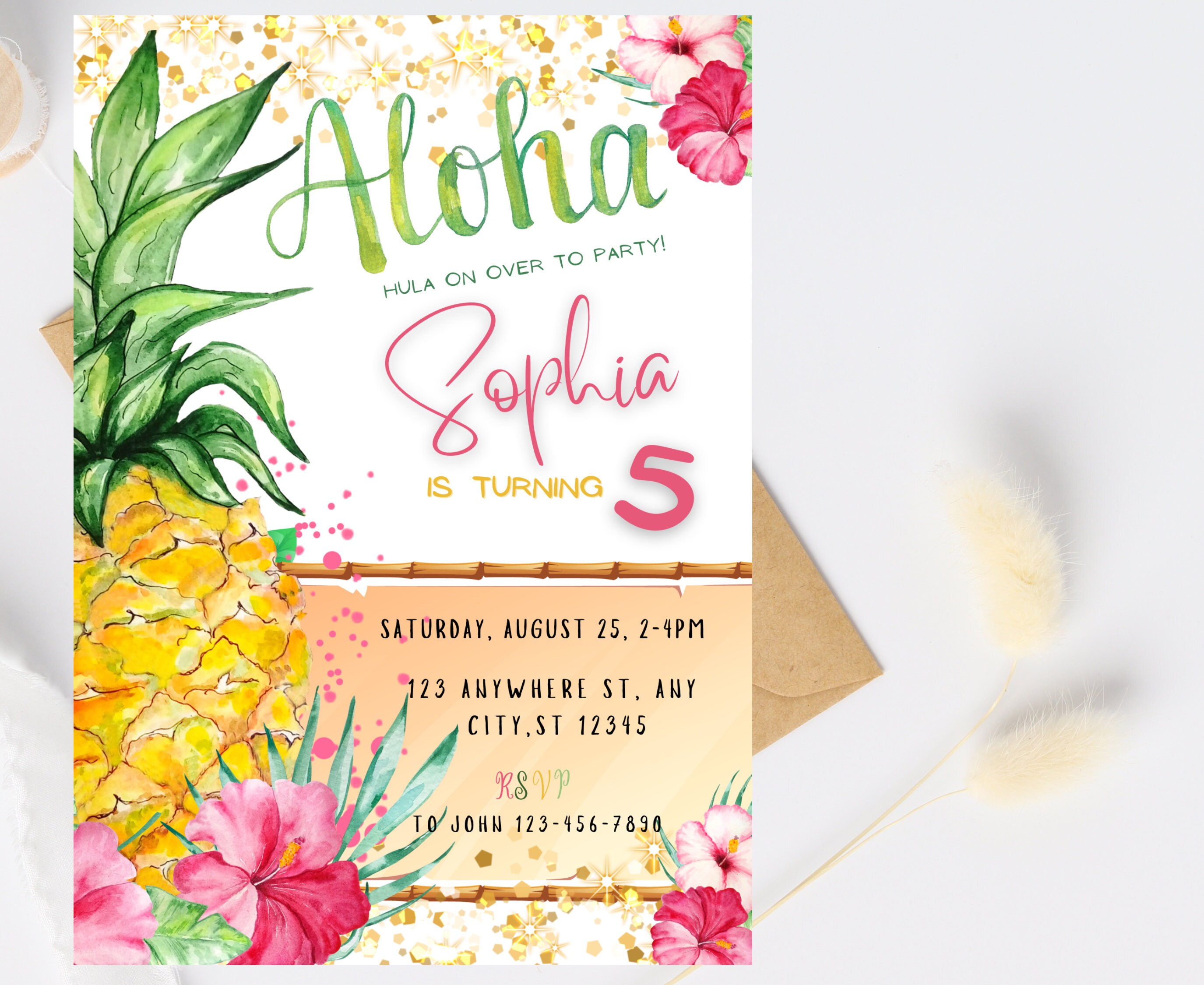 Editable Aloha Party Invitation, Hawaiian Birthday Invite, Tropical ...