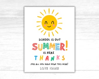 Summer Teacher Appreciation Gift Tag Template, Editable Sunshine Thank ...
