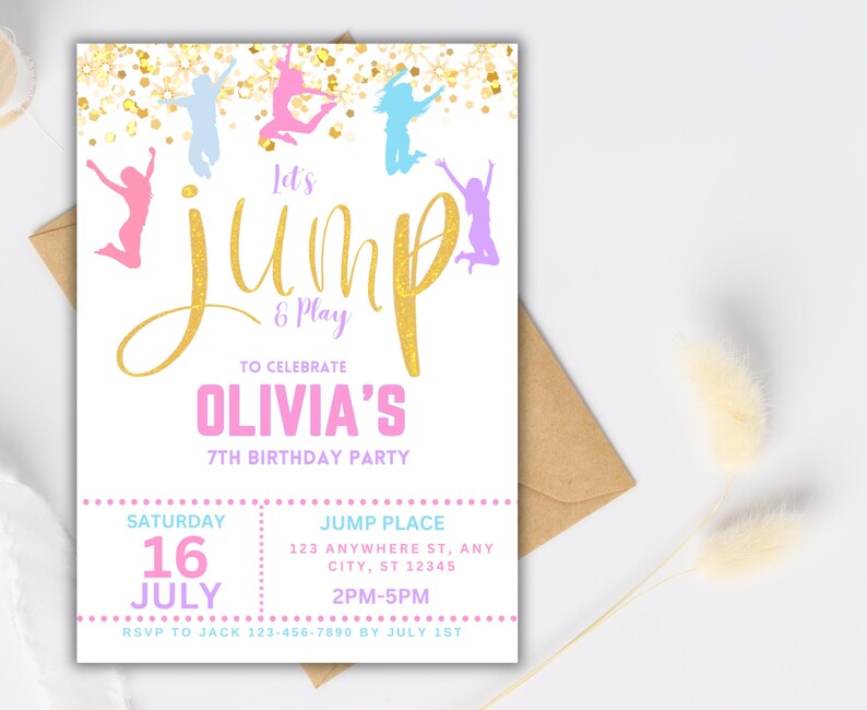 Editable Trampoline Birthday Invitation, Jump Invitation, Editable Jump ...