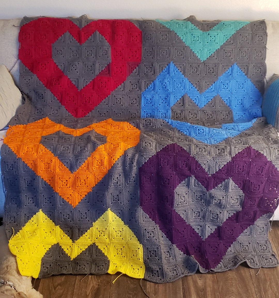 Rainbow Heart Blanket - Etsy