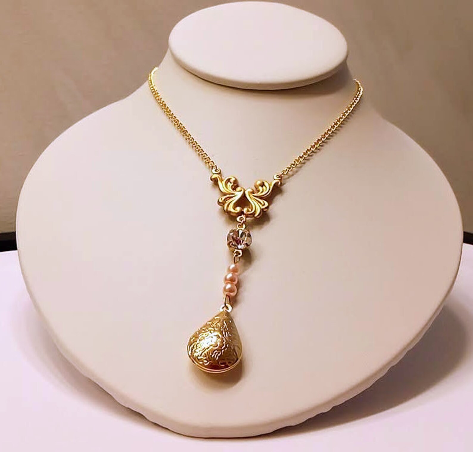 Chic and Bohemian, Handmade, Gold, Floral Decorative, Teardrop Locket ...
