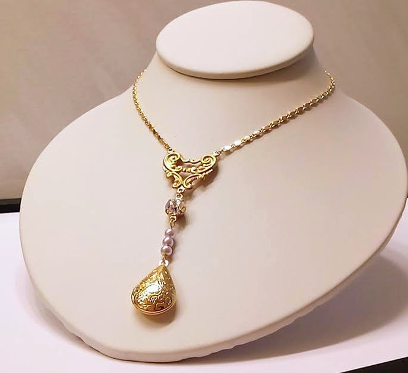 Chic and Bohemian, Handmade, Gold, Floral Decorative, Teardrop Locket ...