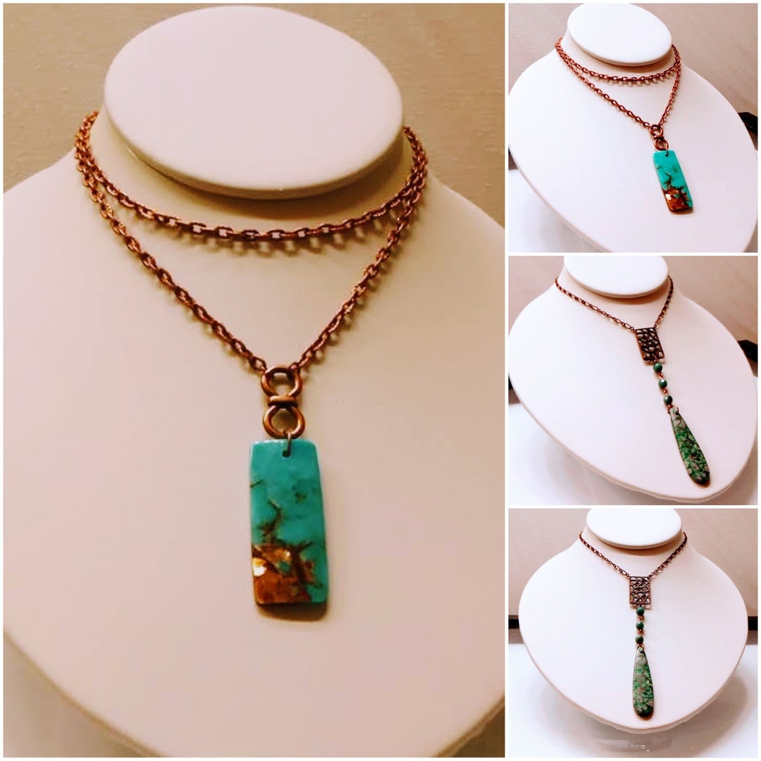 Handmade Bohemian Antique Copper Necklaces With Gorgeous Stone Pendants ...