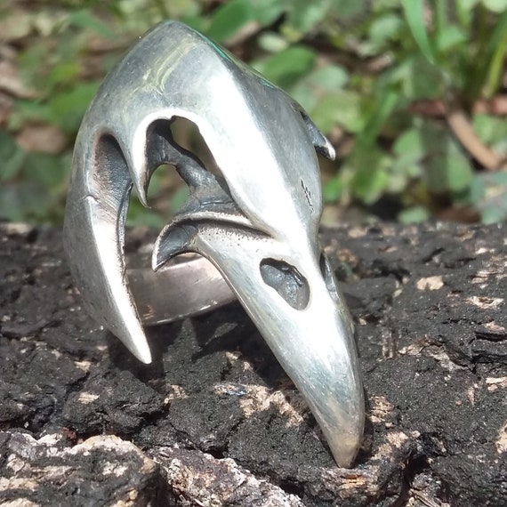 Vintage 925 Sterling Silver Gothic CROW RAVEN SKULL R… - Gem