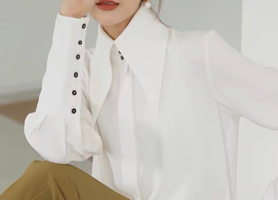 Classic Women Button Classy White Shirt| Vintage Button Split ...