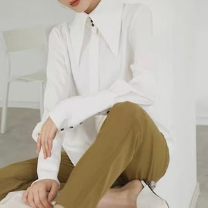 Classic Women Button Classy White Shirt| Vintage Button Split ...