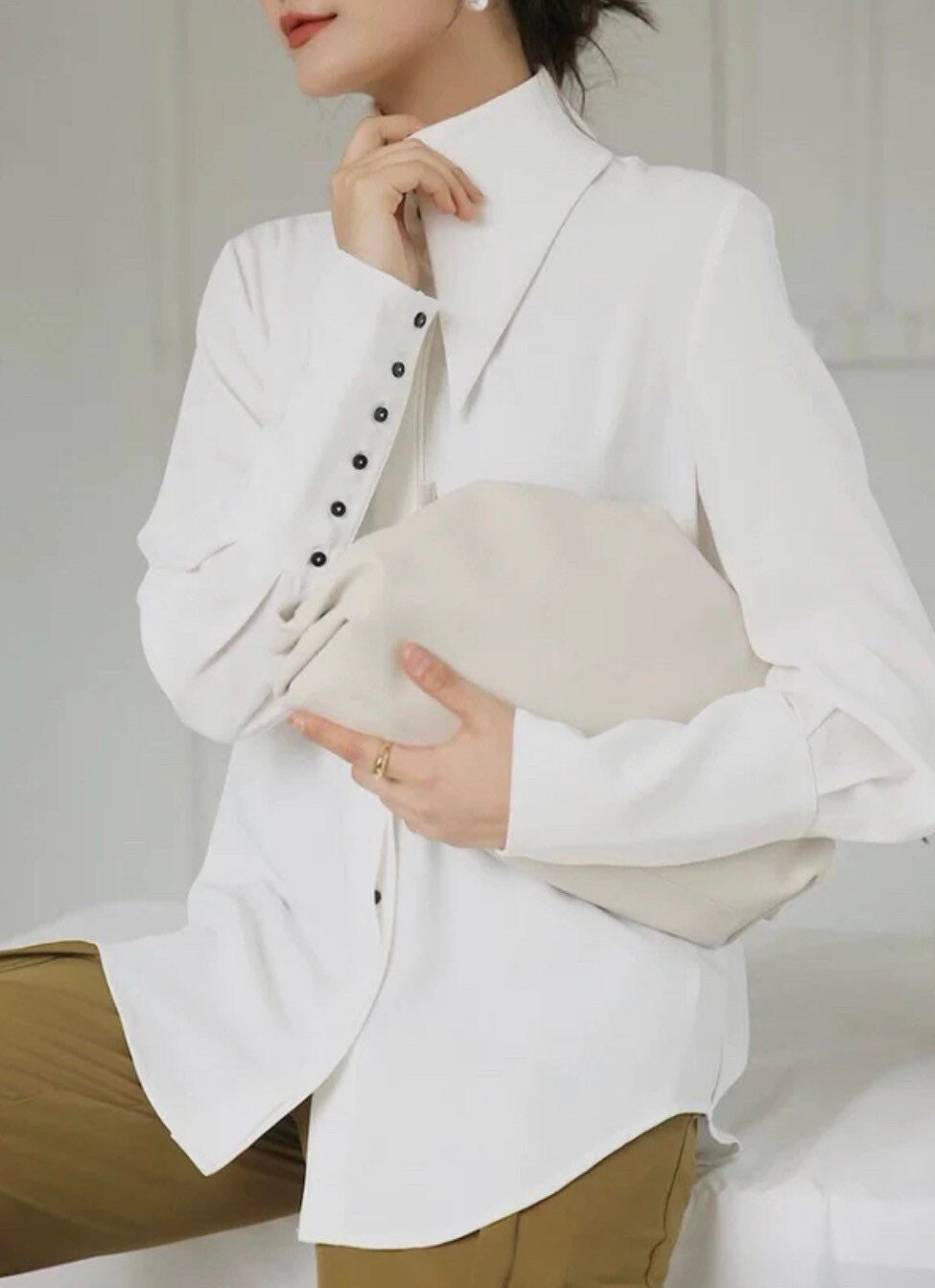 Classic Women Button Classy White Shirt| Vintage Button Split ...