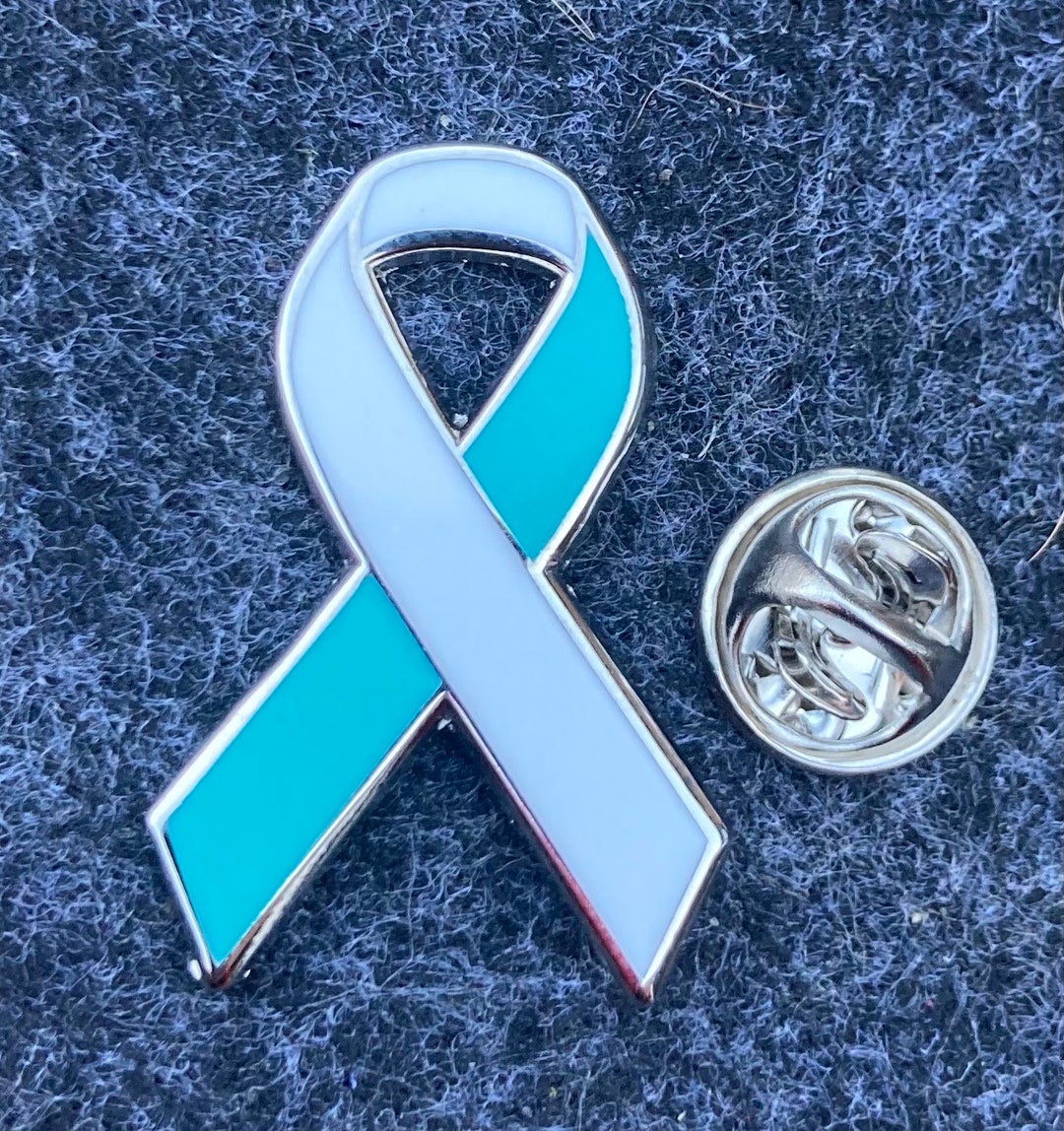 Cervical Cancer Awareness Ribbon Enamel Teal & White Badge / Brooch - Etsy