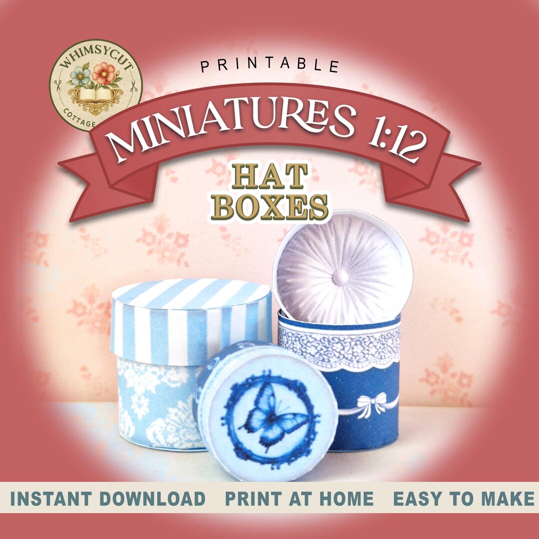 Miniature Hat Boxes Printable Blue and White 1:12 Scale, Set of 3 ...