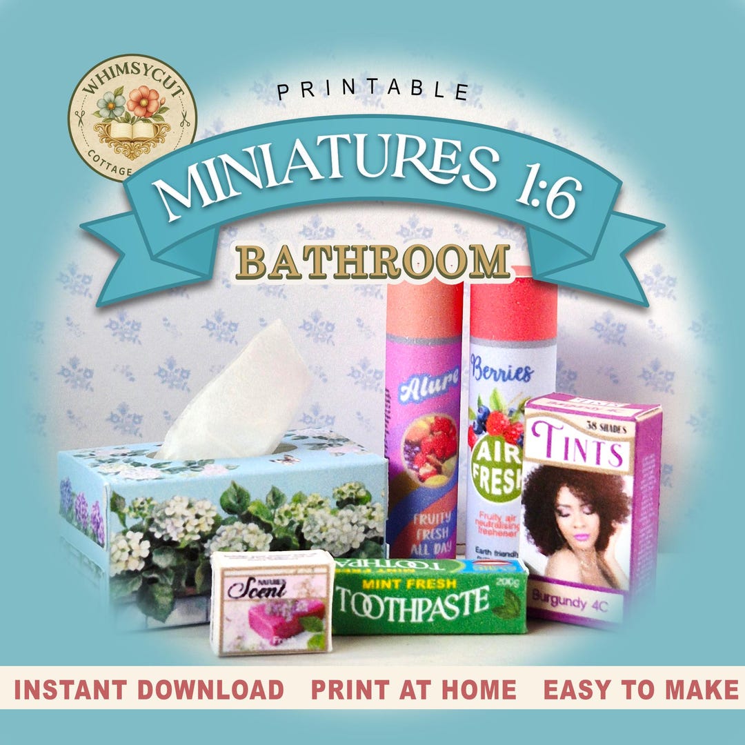 Miniature Bathroom Printables 1:6 Scale Starter Pk Dollhouse Minis ...