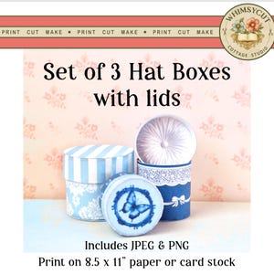 Miniature Hat Boxes Printable Blue and White, Set of 3 Dollhouse Minis ...