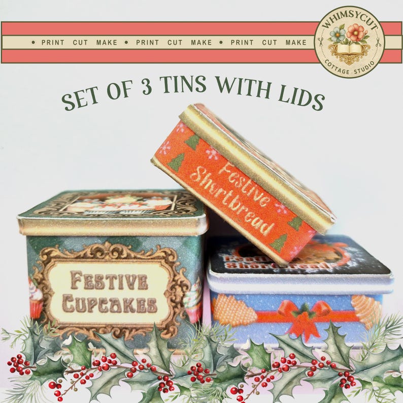 Miniature Festive Christmas Tins Printable With Rounded Corners, Set of ...