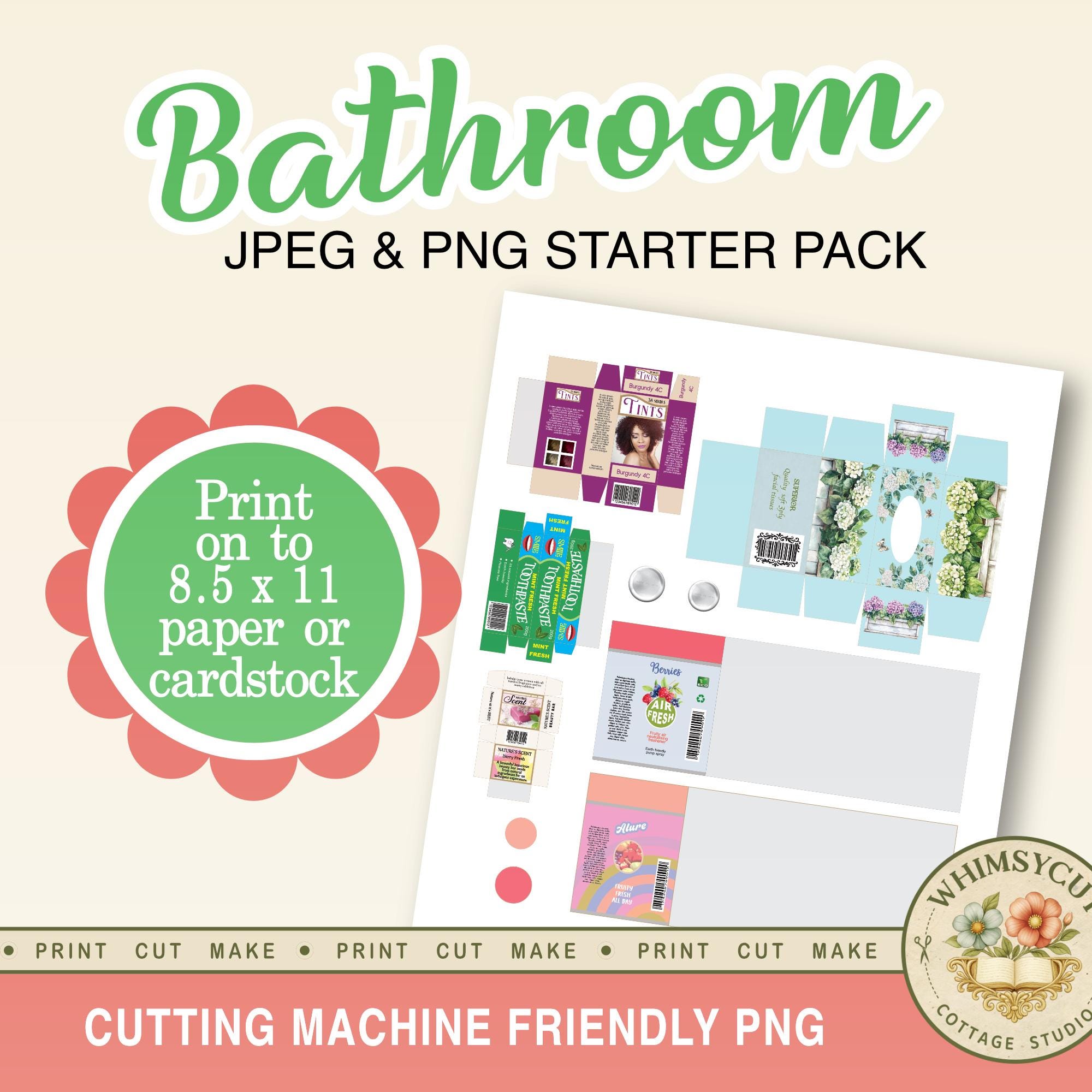 Miniature Bathroom Printables 1:6 Scale Starter Pk Dollhouse Minis ...