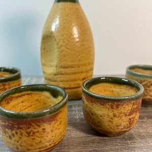 Sake Set, Tan With Dark Green Rim, Handmade in Japan - Etsy