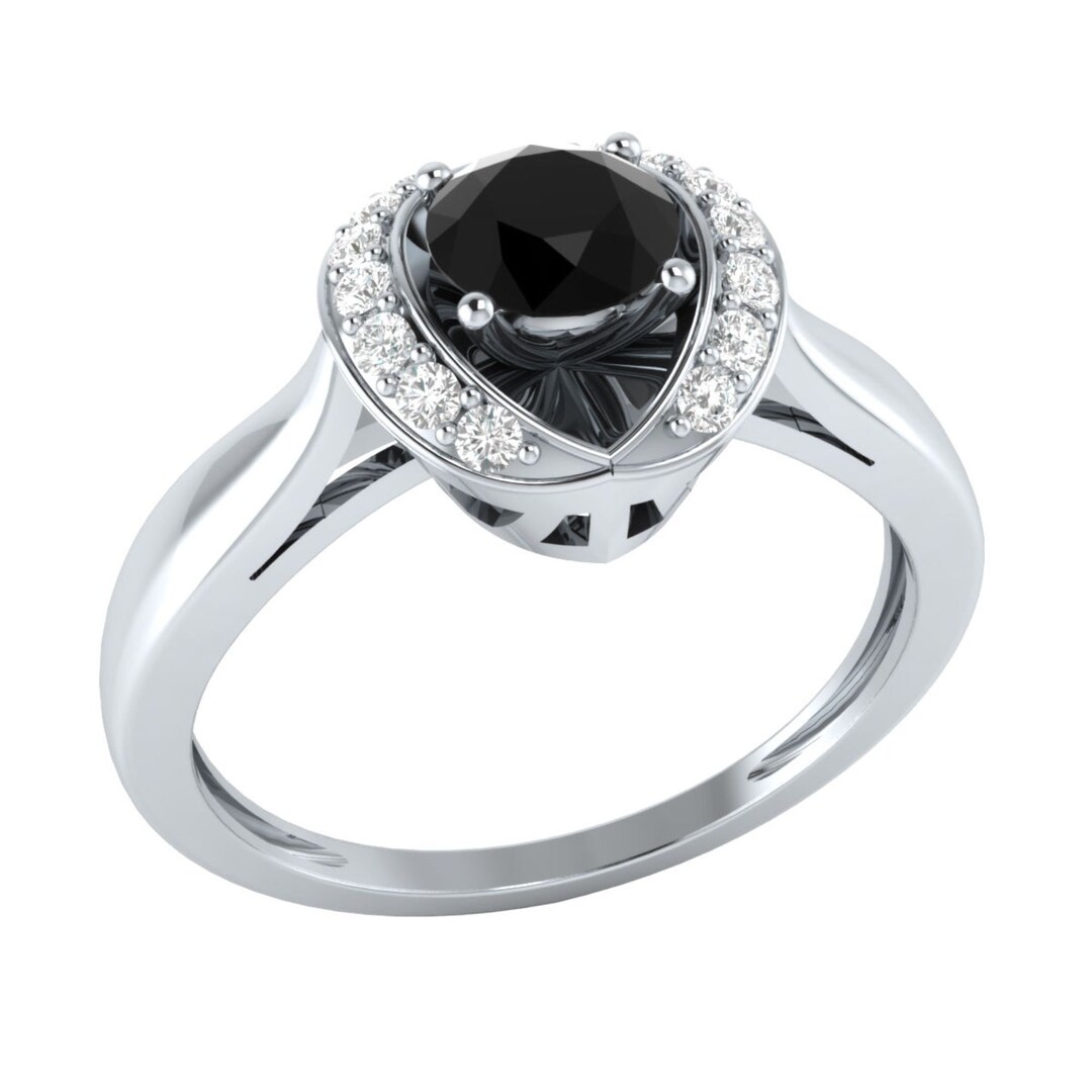 Black Lab Diamond Engagement Ring: Sterling Silver Halo Wedding Ring - Etsy
