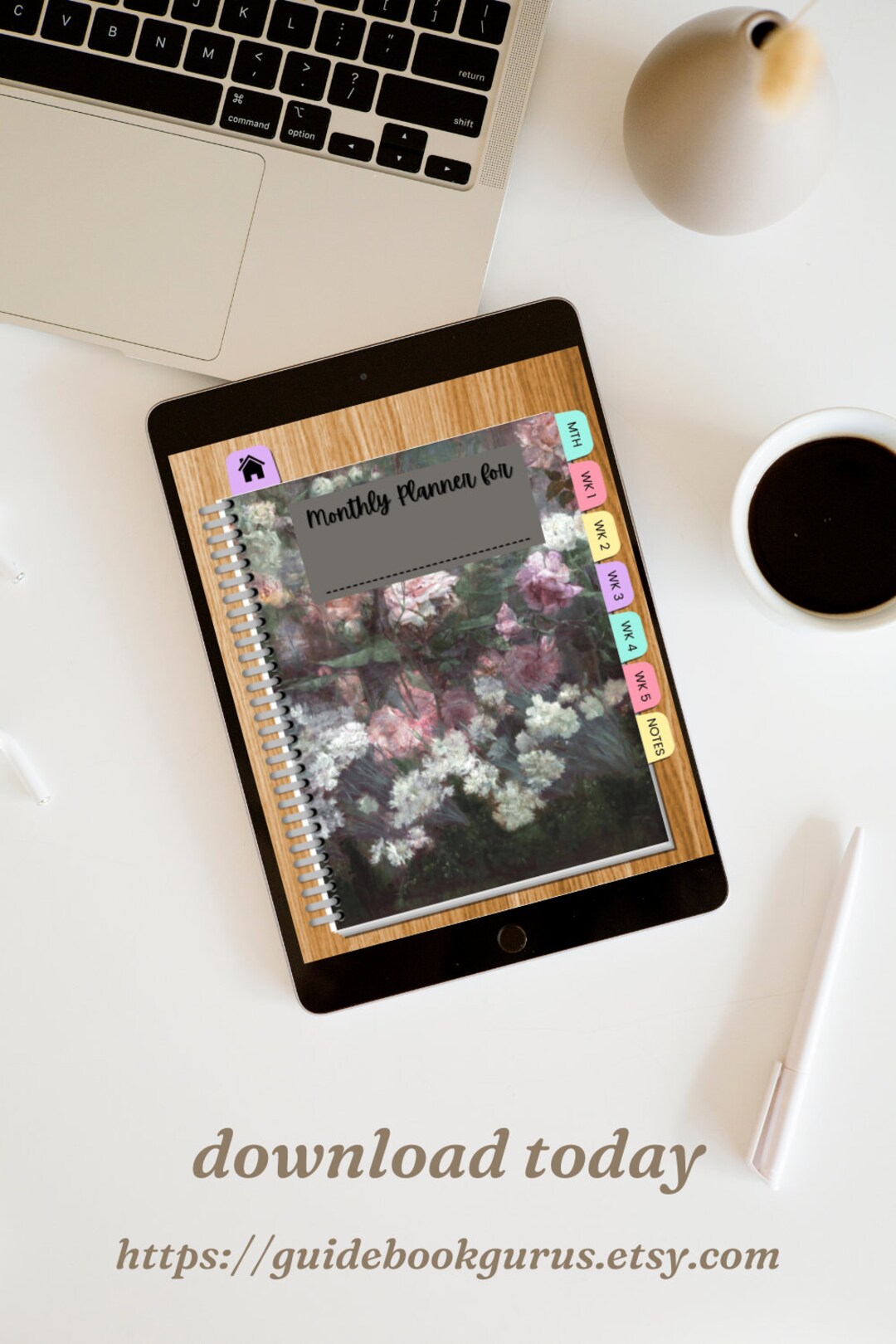 Floral-themed Undated Monthly Digital Planner | 74 Pages | Hyperlinked ...