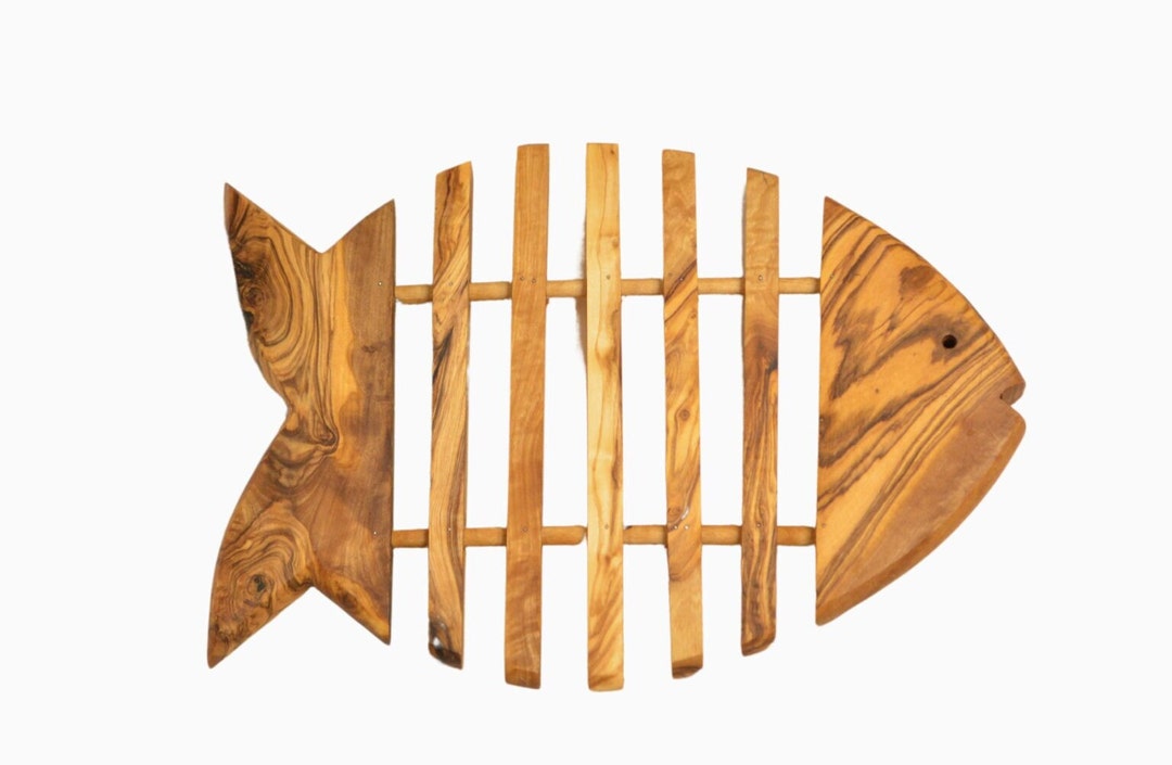 Olive Wood Trivet, Fish Shaped Trivet, Hot Pot, Natural Wood, Rustic ...