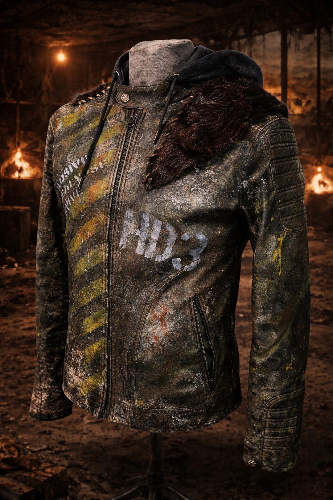 Wasteland Recon Jacket – Faux Leather With Real Fur, Hoodie & Metal ...