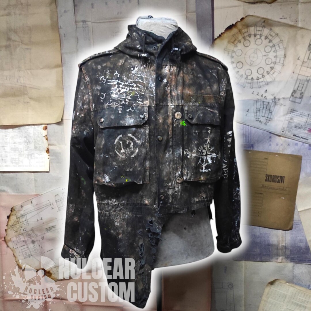 Post-apocalyptic Jacket With Warning Signs and Radioactive Markings ...