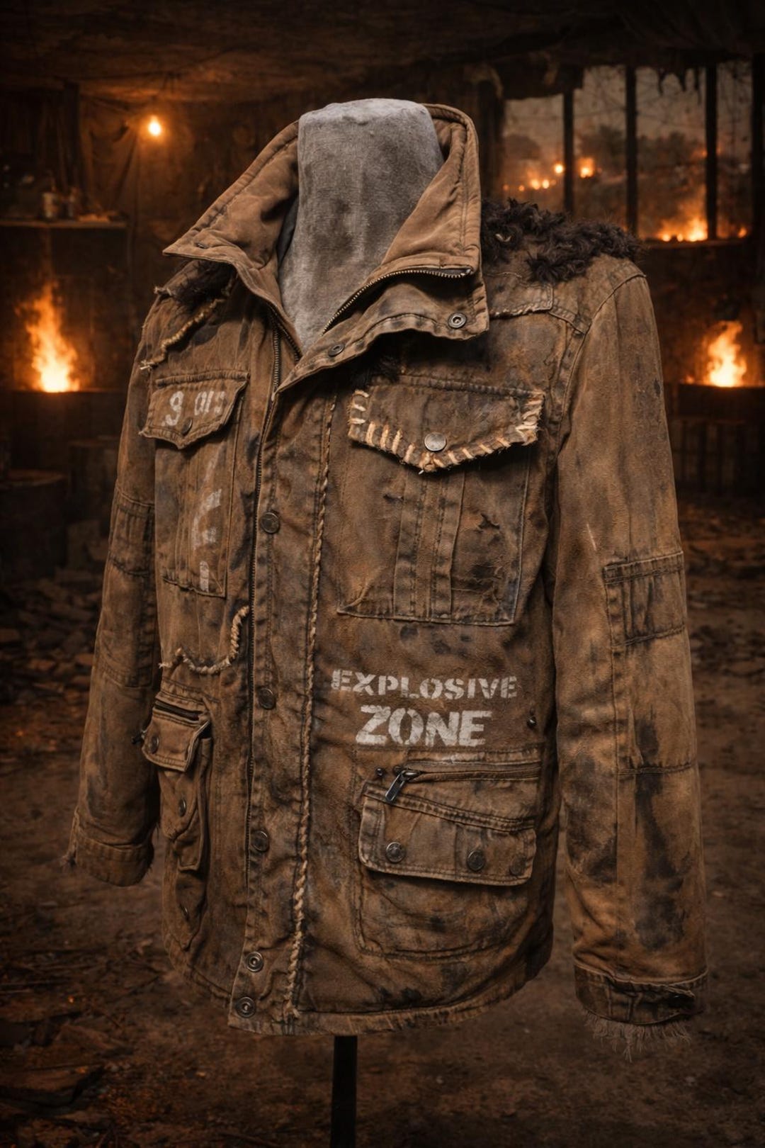 Wasteland Patrol Jacket – Distressed Post-apo LARP Coat With Real Fur ...