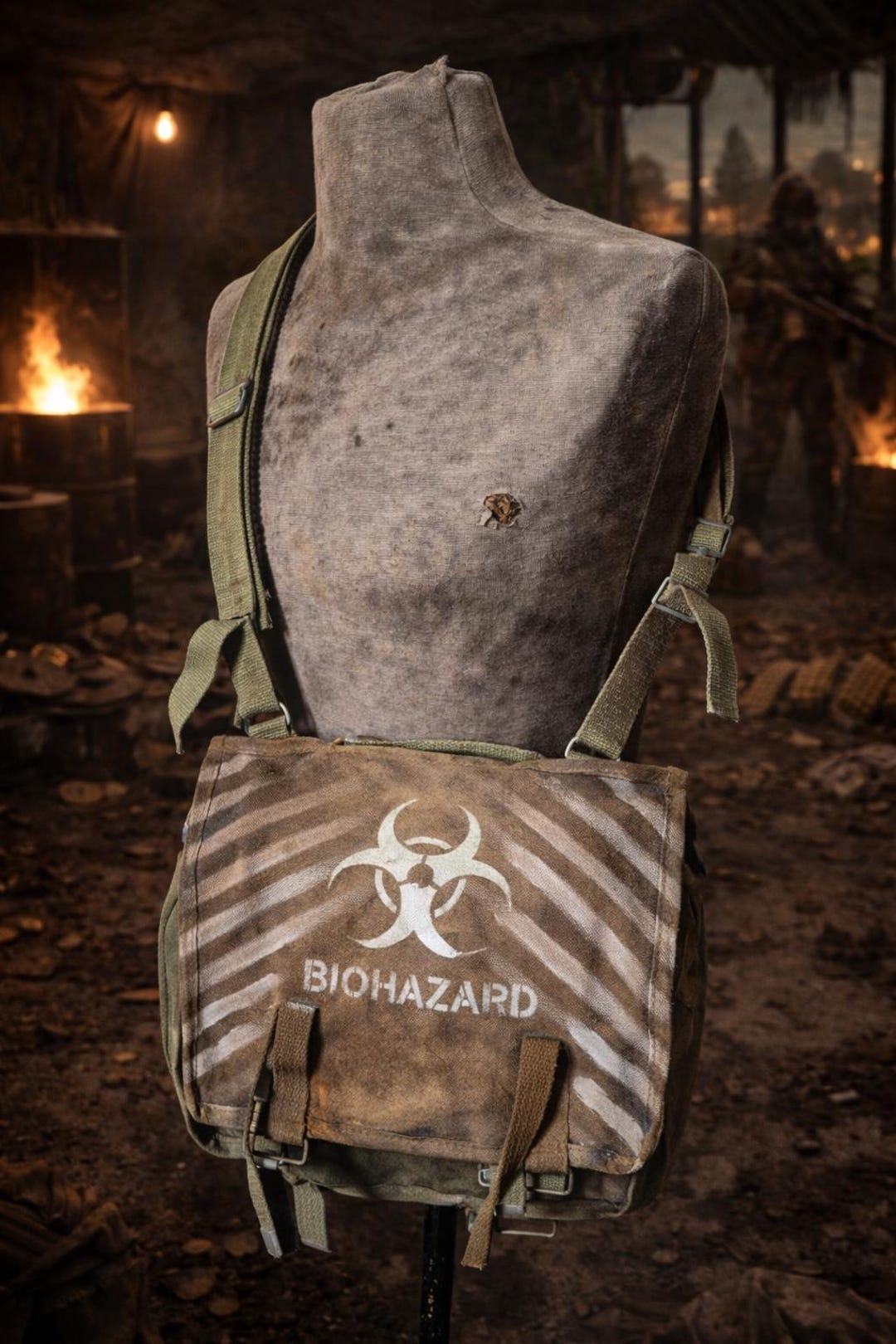 Biohazard Shoulder Bag – Post-apo Canvas Satchel With Stencil & Straps ...