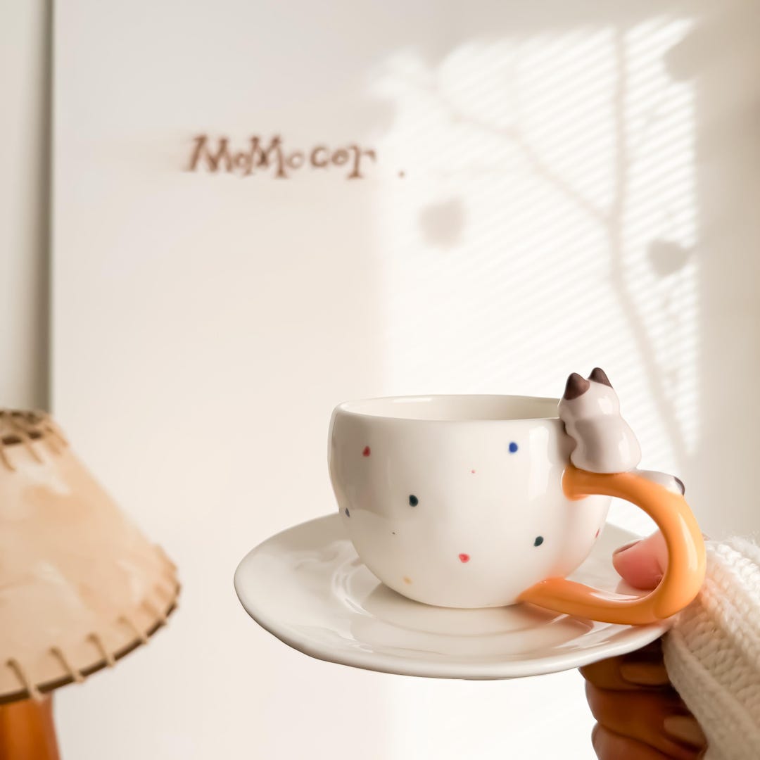 Siamese Cat Mug Ceramic, Kawaii Paws Mug, 6oz Cappuccino Cup With ...