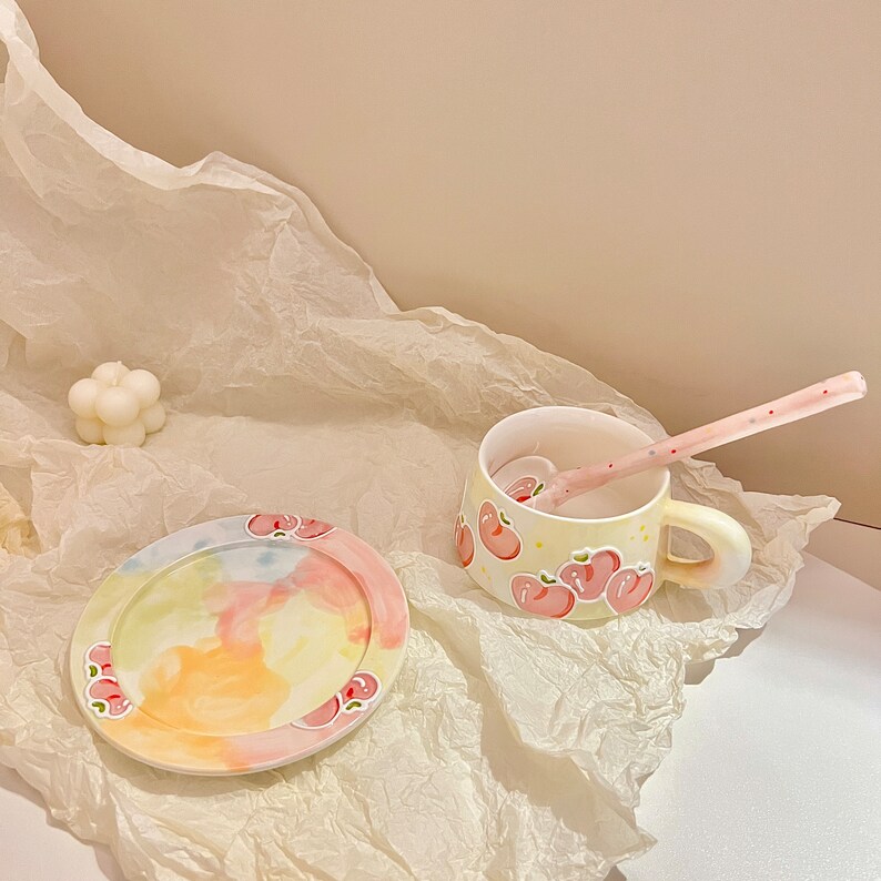 Hand Painted Mug Peach Mug Cute Desk Decor Kawaii Latte - Etsy Canada
