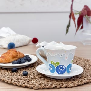 Kawaii Blueberry Cup Ceramic Mug Handpainted Blueberry Themed Gift, Tea ...