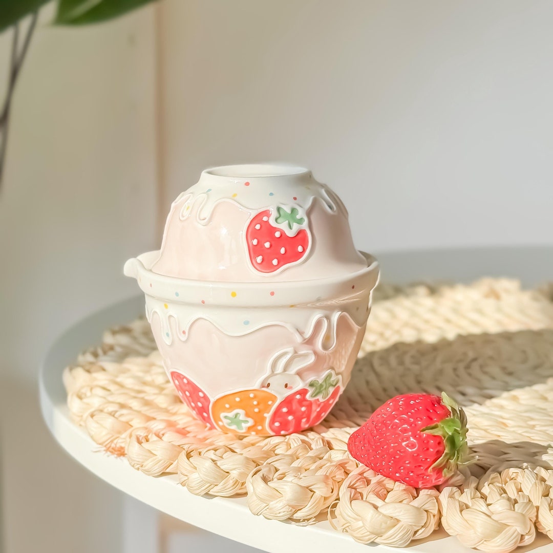 Strawberry Gaiwan Set, Handmade Tea Drinker Gifts, Handpainted ...