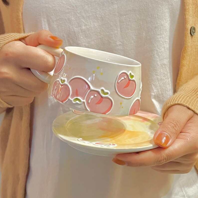 Hand Painted Mug Peach Mug Cute Desk Decor Kawaii Latte - Etsy Canada