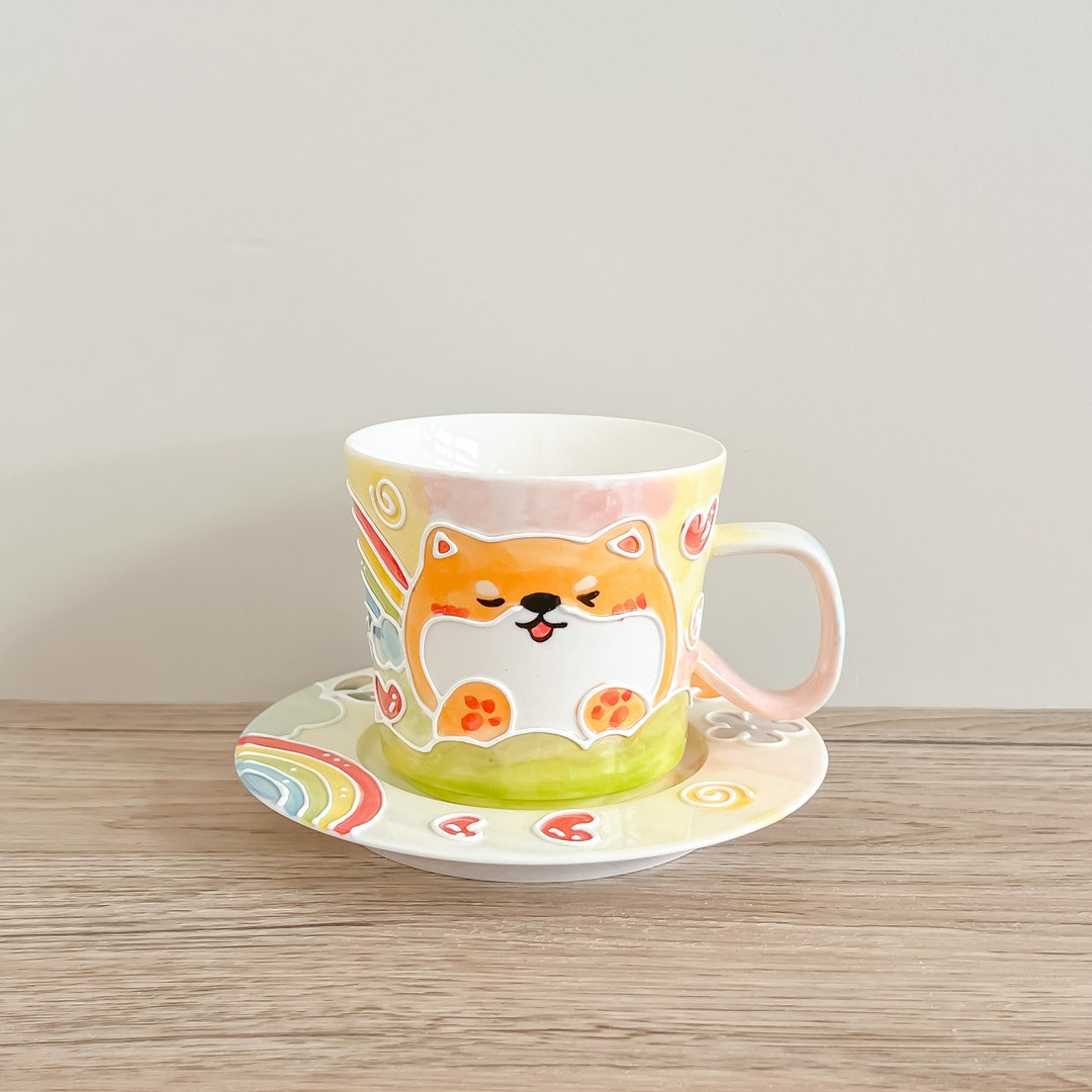 Shiba Inu Mug Handpainted, Japanese Kawaii Pottery Gift, Ceramic ...