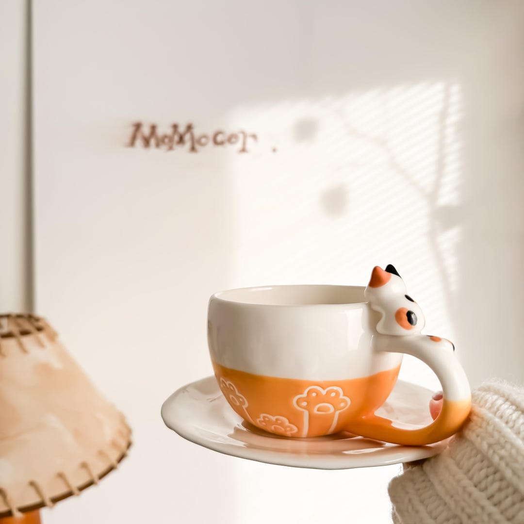 Calico Cat Mug Handmade, Kawaii Paws Mug, Calico Cat Gifts for Cat ...