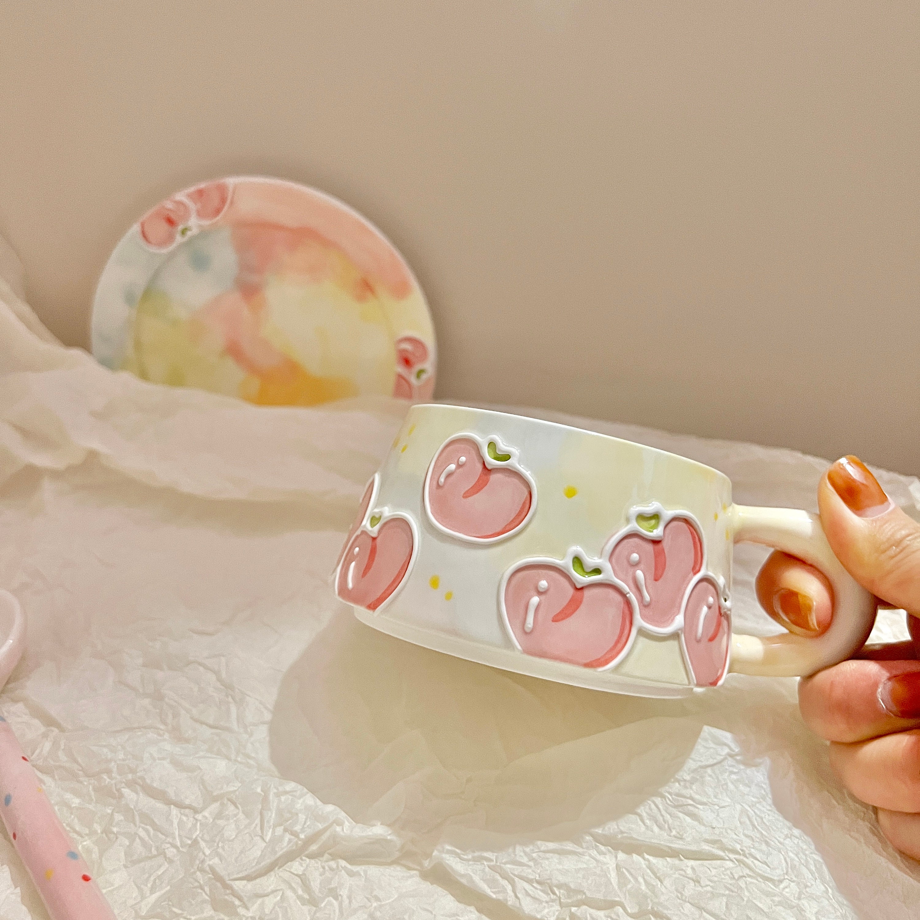 Hand Painted Mug Peach Mug Cute Desk Decor Kawaii Latte - Etsy Canada