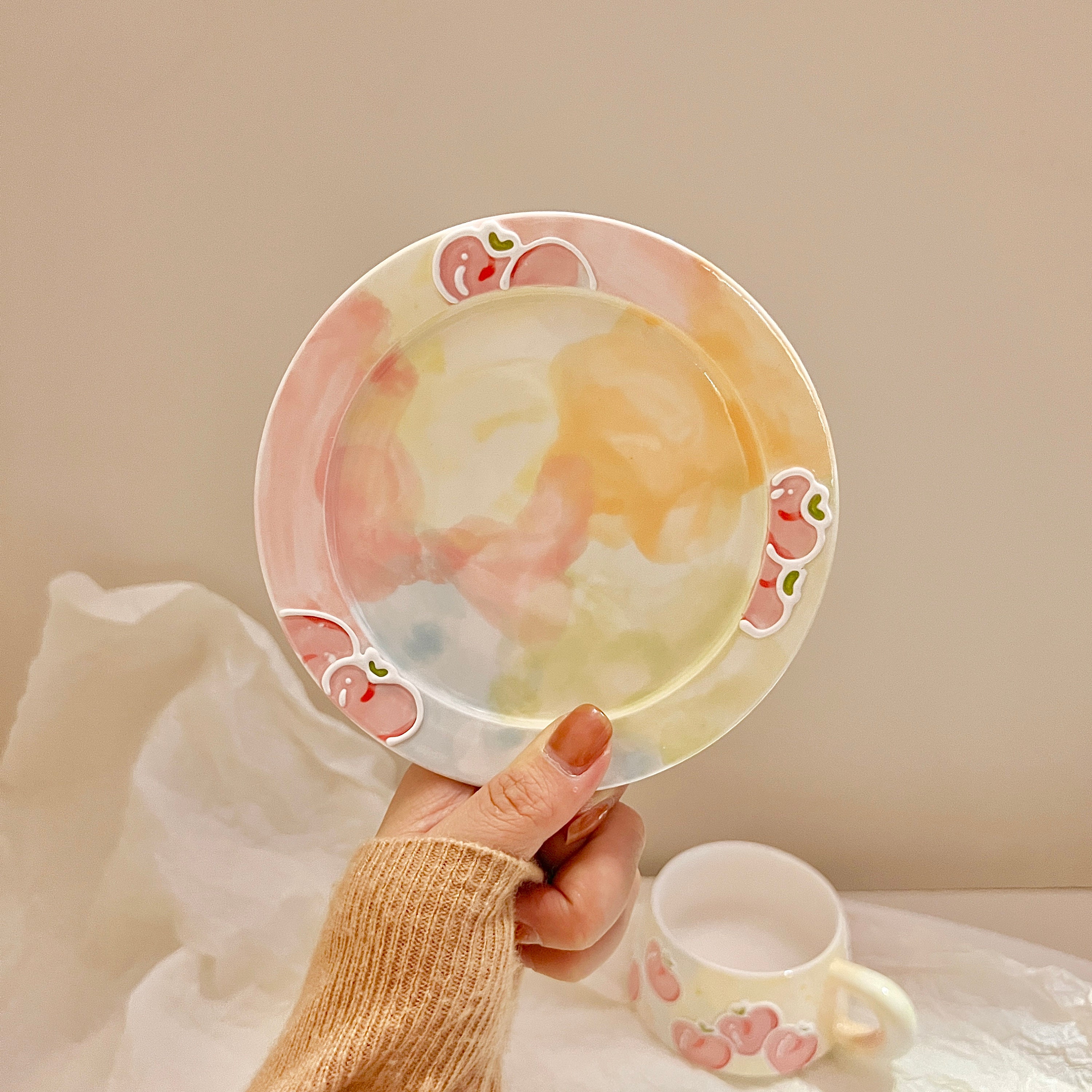 Hand Painted Mug Peach Mug Cute Desk Decor Kawaii Latte - Etsy Canada