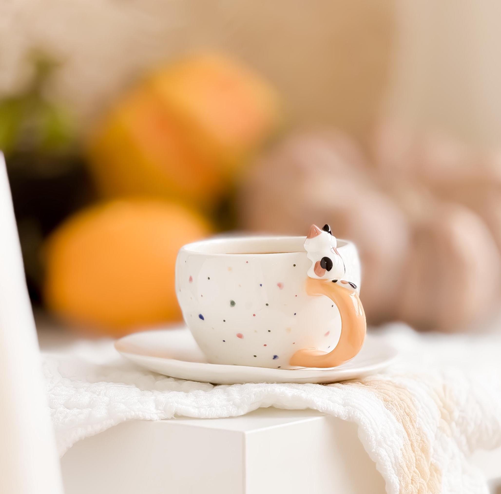 Handmade Calico Cat Mug, Kawaii Ceramic Tea Cup (6oz) - Etsy