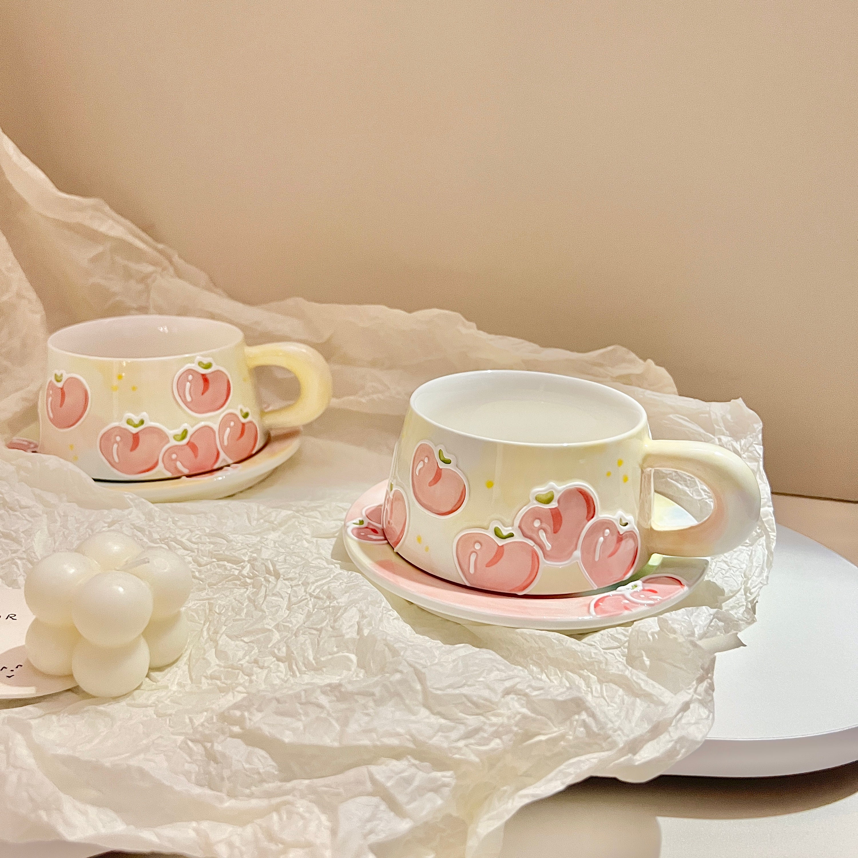 Hand Painted Mug Peach Mug Cute Desk Decor Kawaii Latte - Etsy Canada