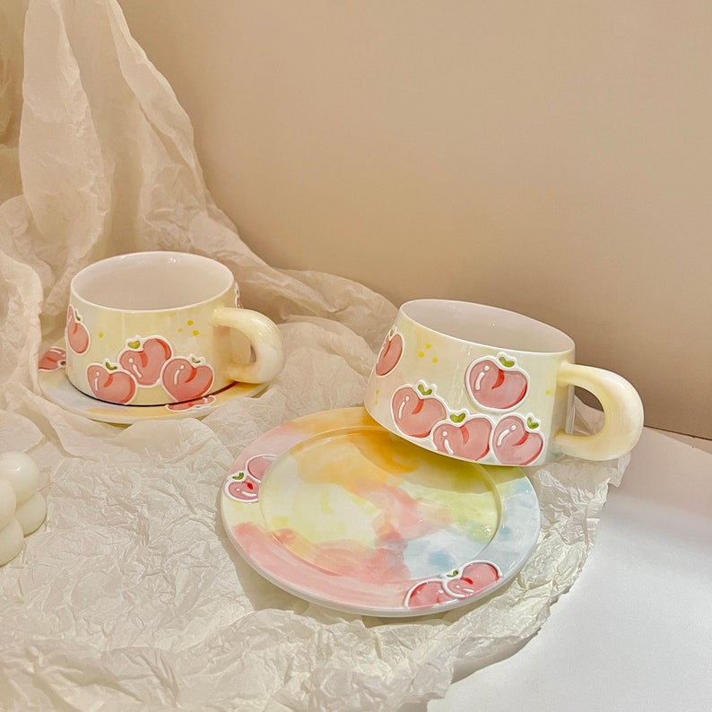 Hand Painted Mug Peach Mug Cute Desk Decor Kawaii Latte - Etsy Canada
