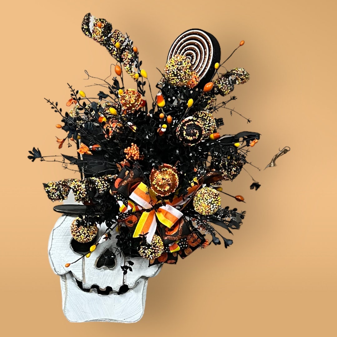 Whimsical Skeleton Tabletop Halloween Decor, Spooky Skull, Halloween ...